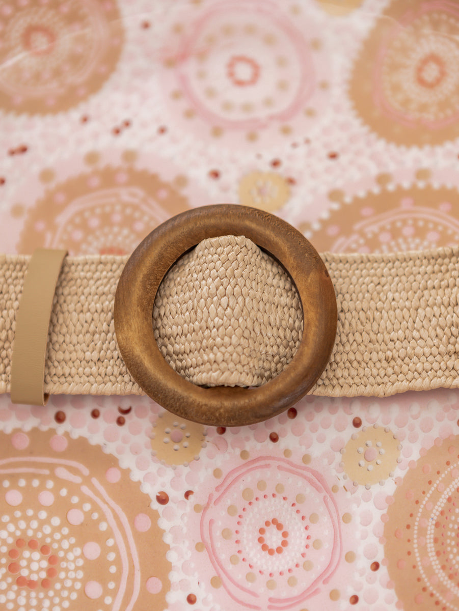 Tan Rattan Belt with Round Buckle – Evergreen Clothing